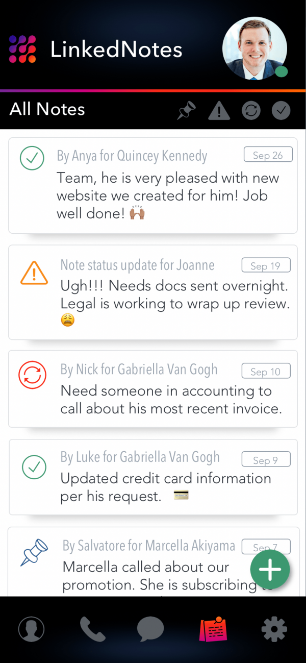 Client Notes, Memos, Reminders & To-Do's CRM — LinkedPhone